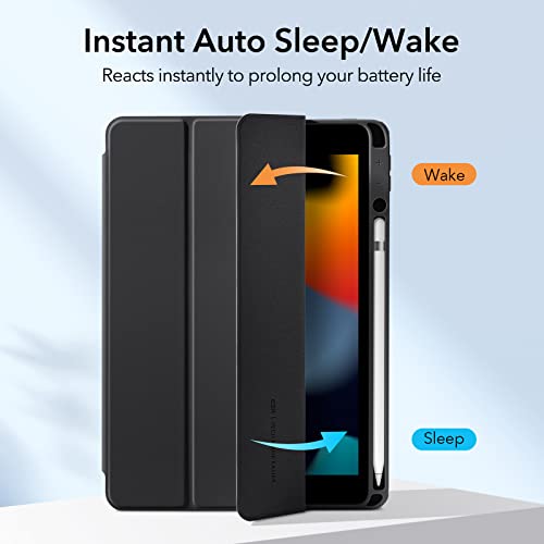 ESR for iPad Cases for 9 Generation, Hybrid Trifold Stand Case Compatible with iPad 9th/8th/7th Generation, Magnetic Detachable Cover with Pencil Holder, Auto Sleep and Wake, Rebound Series, Black