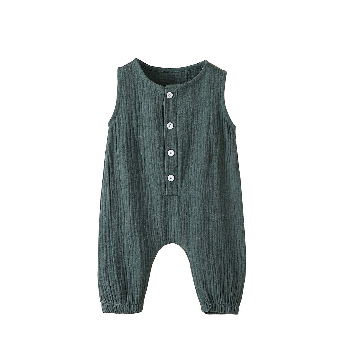 Arleysh Newborn Baby Girl Romper Jumpsuit Cotton Linen Sleeveless Ruffled Bodysuit Infant Summer Clothes Outfits (Green, 0-3 Months)