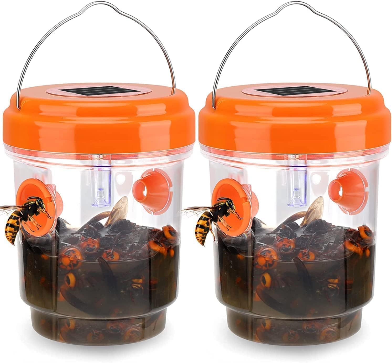 2 Packs Wasp Trap - Solar Powered Bee Trap Outdoor for Yellow Jackets, Hornets and Wasps - Durable Wasp Killer and Bee Killer - Reusable Yellow Jacket Trap and Insect Trap