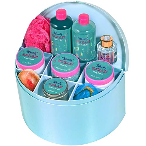 BFF BEAUTY Spa Gifts for Women, 10 Pieces Ocean Bath Set Spa Kit Christmas Gift with Bubble Bath, Bath Salt, Shower Gel, Rock Soap, Body Lotion, Jewellery Box, Birthday Spa Gift Basket for Women & Men