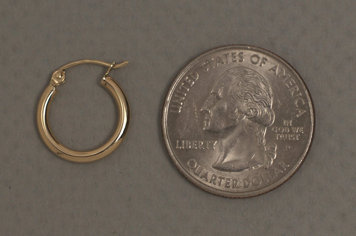 14K Yellow Gold Tube Hoop Earrings with Click-Down Clasp, 2mm Tube (15mm)