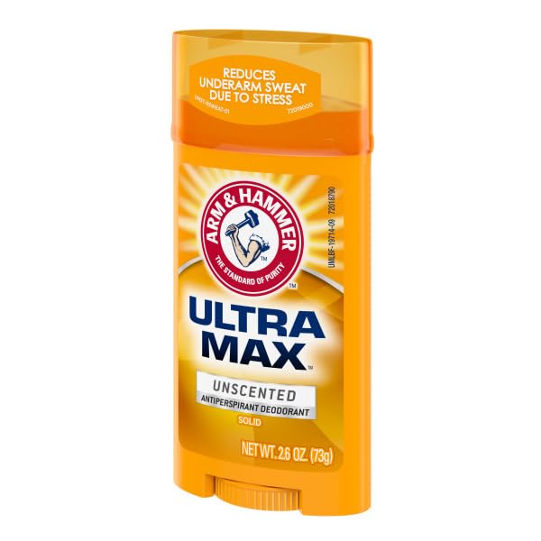 ARM & HAMMER ULTRA MAX Solid Antiperspirant Deodorant, Wide Stick, Unscented, 2.6 oz. (Pack of 5)