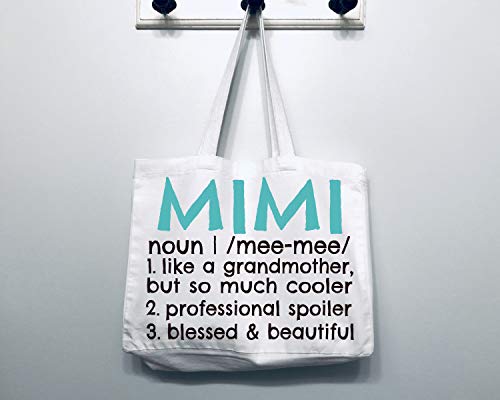 COCOVICI Mimi Definition Canvas Tote Bag Grandma Gift Idea for Mimi Book Bag Mimi Gift (Mimi Definition Turquoise/Black Font)