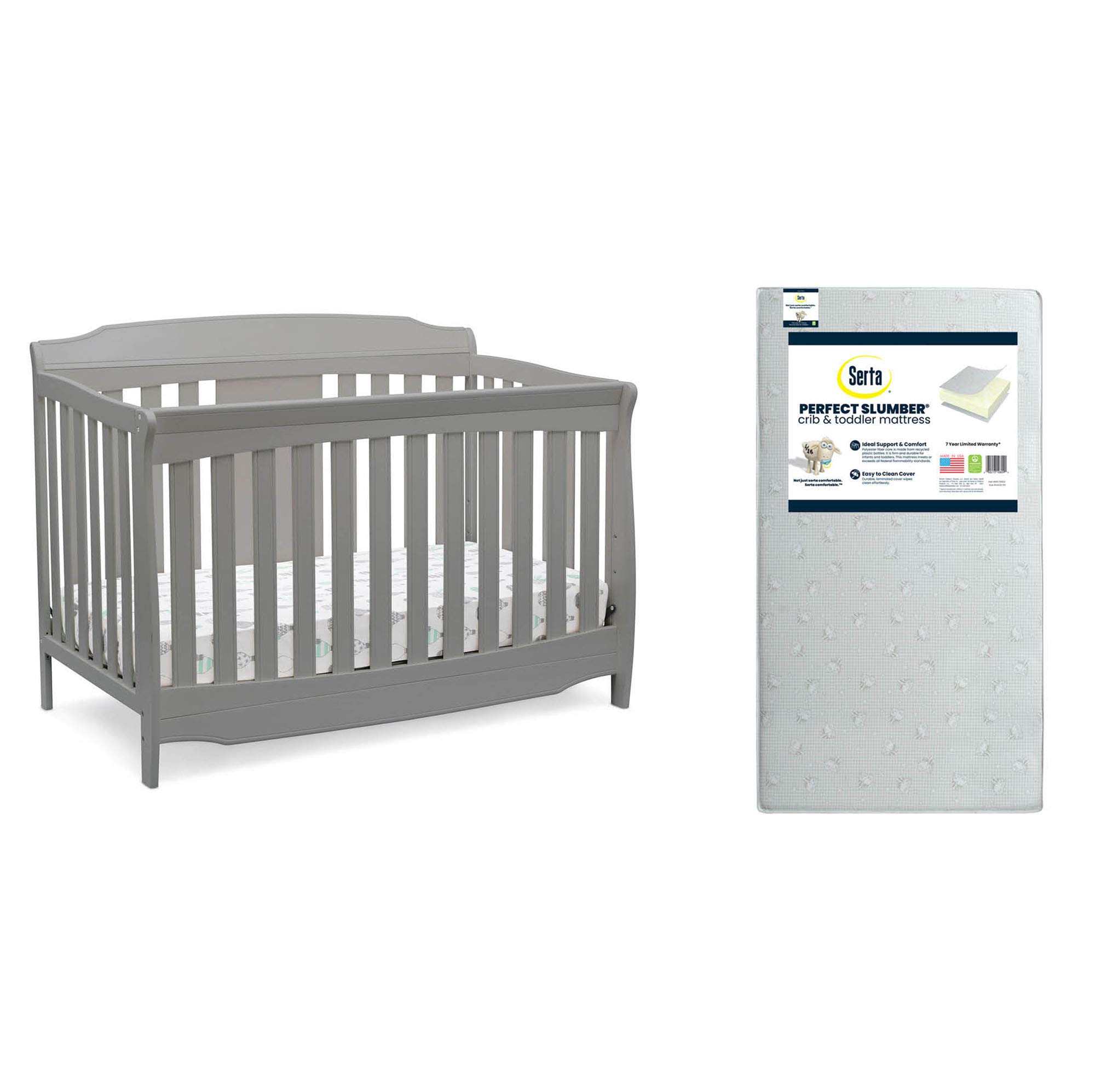 Delta Children Westminster 6-in-1 Convertible Baby Crib, Grey + Serta Perfect Slumber Dual Sided Recycled Fiber Core Crib and Toddler Mattress (Bundle)
