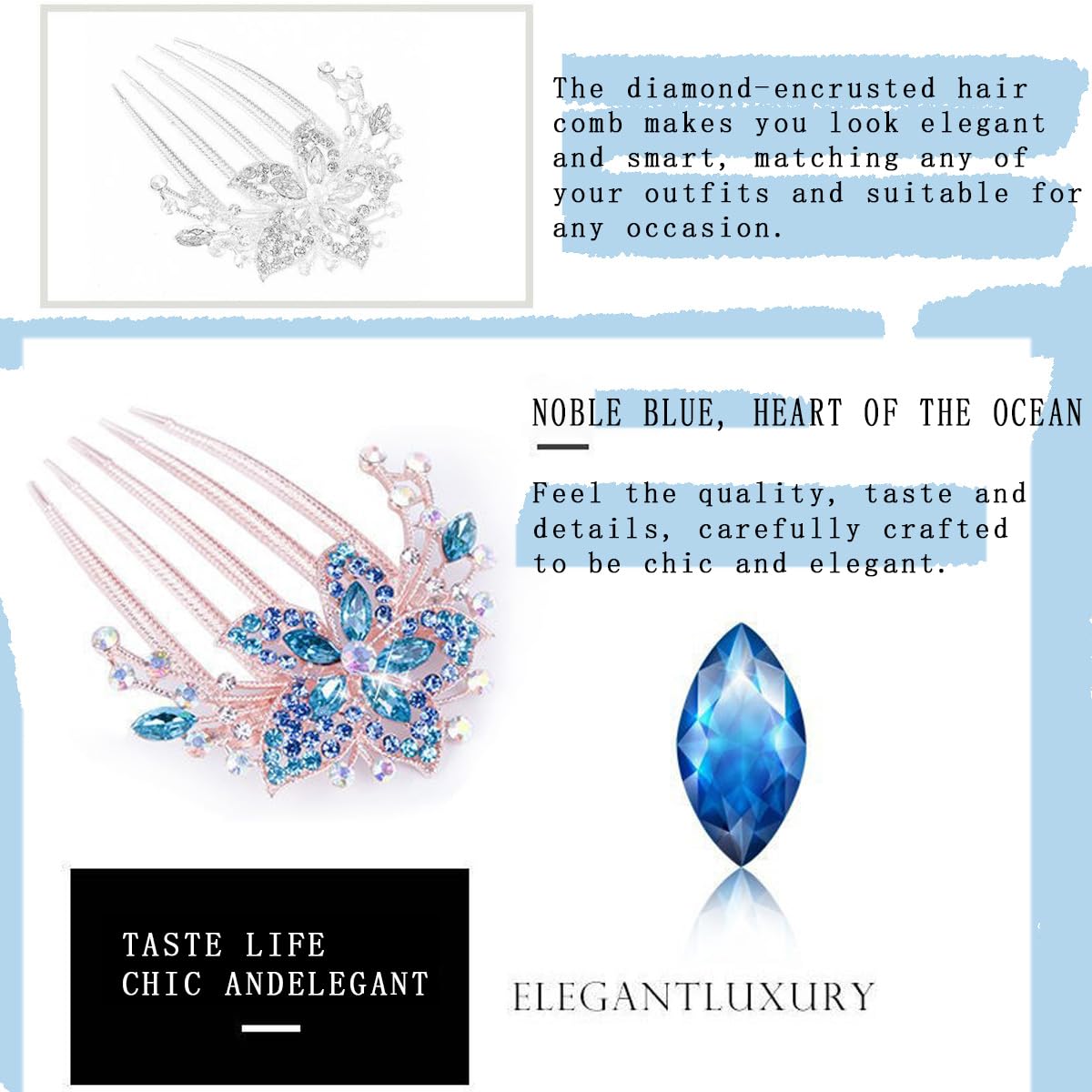 KuuGuu Flower Bridal Combs, Floral Side Combs Crystal Rhinestones Wedding Hair Accessories for Women, 4 PCS