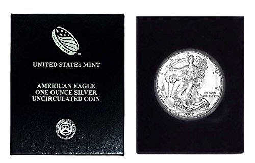 2002 - U.S. Silver Eagle in Plastic Air Tite in Magnet Close Black Gift Box - Gem Brilliant Uncirculated Dollar US Mint Uncirculated