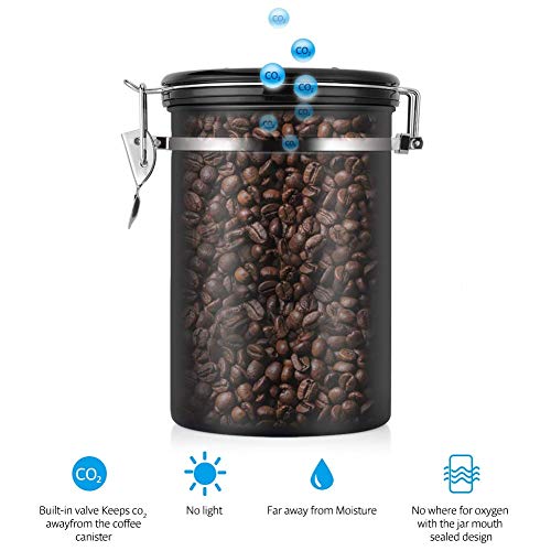 Coffee Container, Coffee Canister Large Airtight Stainless Steel Coffee Container Kitchen Storage Canister for Coffee, Christmas Gift and Birthday Gift(Black)