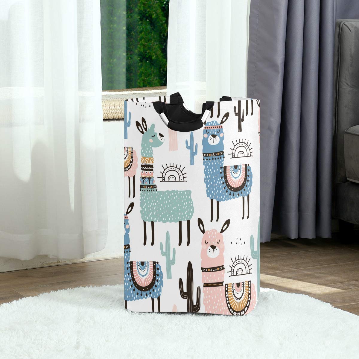 ALAZA Llama Laundry Basket Collapsible, Fabric Laundry Hamper Basket Foldable, Dirty Clothes Hamper Llama