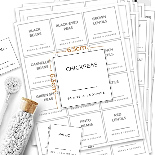 192 Kitchen Pantry Labels for Food Containers, Organize Pantry with Minimalist Preprinted Black Text on White Vinyl Stickers for Jars, Canisters and Storage Bins + Numbers for Pantry Organization