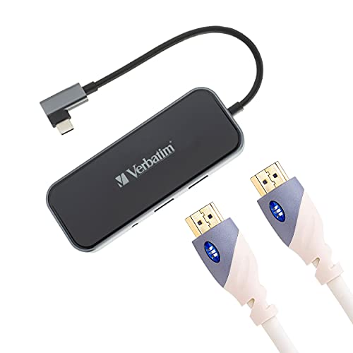 Verbatim 8-in-1 USB C Hub Adapter - 100W Power Delivery, 2 USB 3.0 Ports, 1 USB C, SD Card Readers, 3.5mm Audio Port for USB C Laptops + 6FT Monster 4K Ultra HDMI Cable