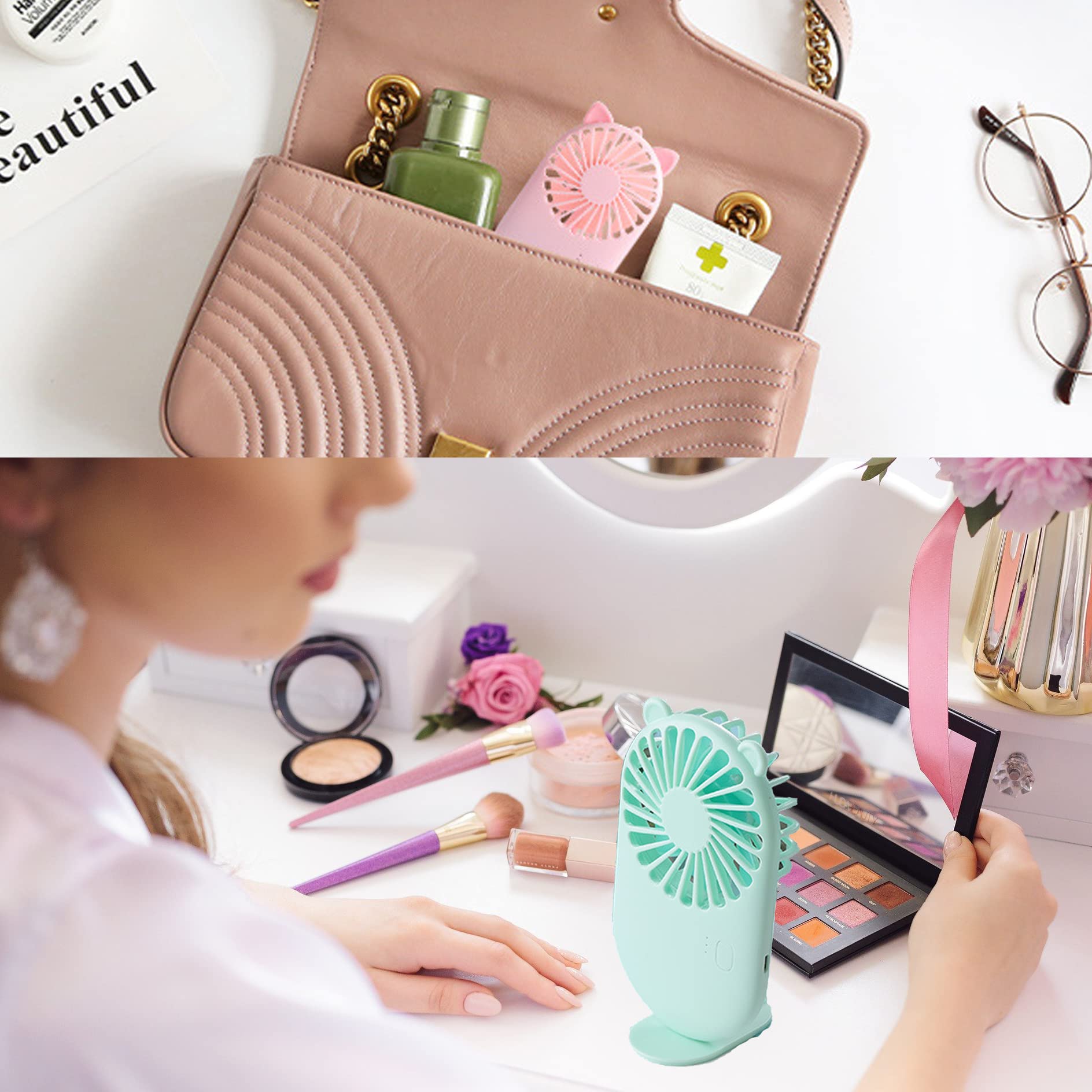 Aeergured Handheld Fan Mini Fan 4 Pack, Small Personal Portable Fan, USB Rechargeable Personal Fan Pocket Fan, 3 Speed Makeup Eyelash Fan for Women Men Outdoor Office