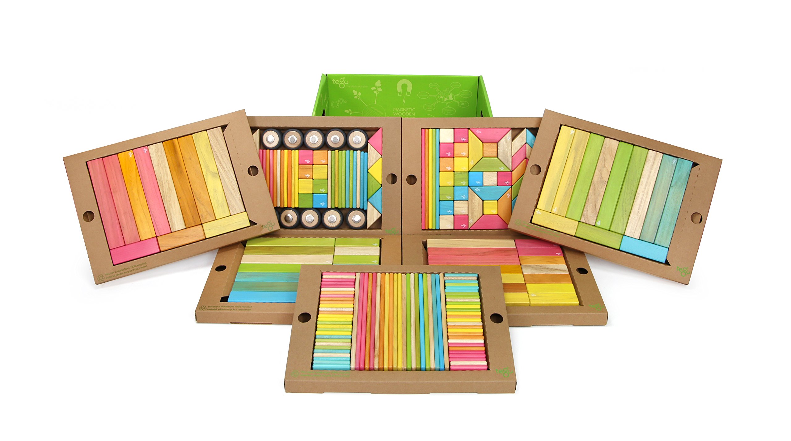 240 Piece Tegu Classroom Magnetic Wooden Block Set, Tints