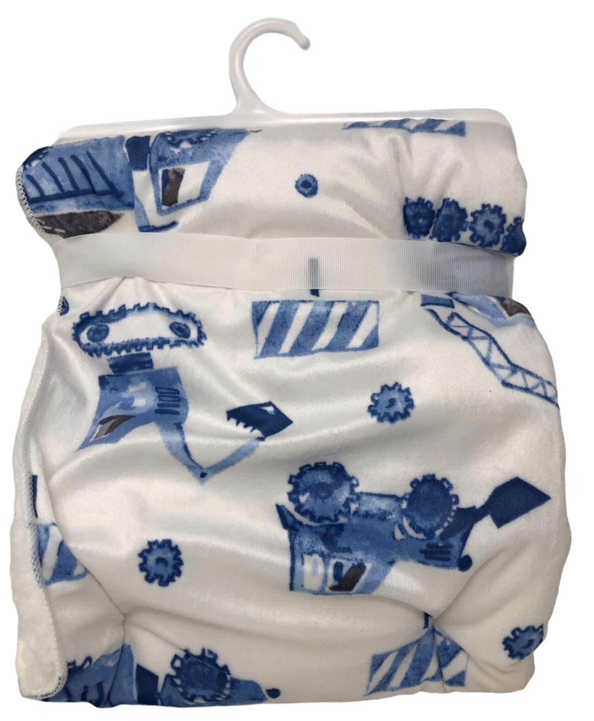 Always Dreaming Blue Watercolor Construction Vehicles ~ Working Late~ Reversible Sherpa Baby Blanket | 30X40 inches