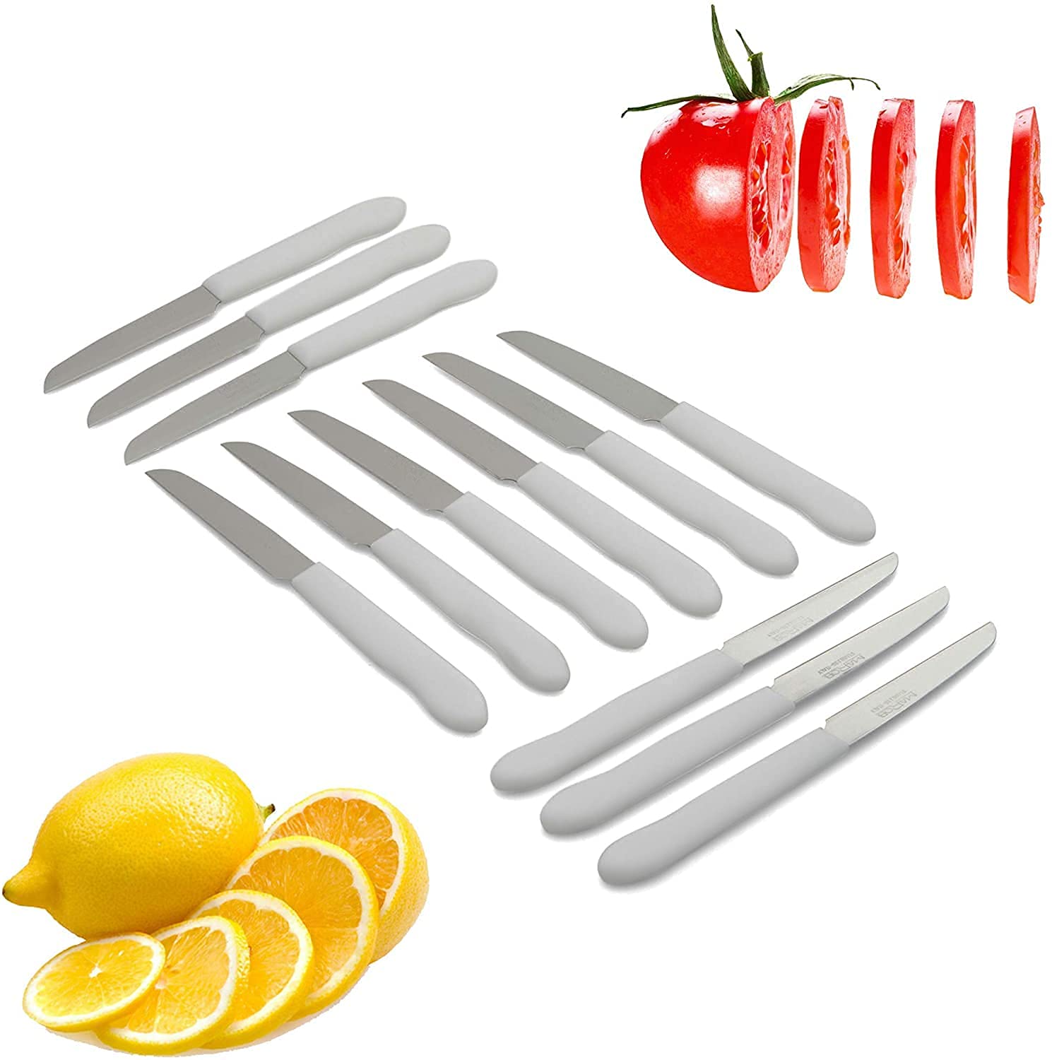 KitchenGear 12 Pcs Fruit Paring Knives - Knife Set of 12 - Small Kitchen Fruit Slicing Peeling Vegetable Tomato Knife 3.2" Inch Utility Small Straight Edge Spear Point - Best Gift Set
