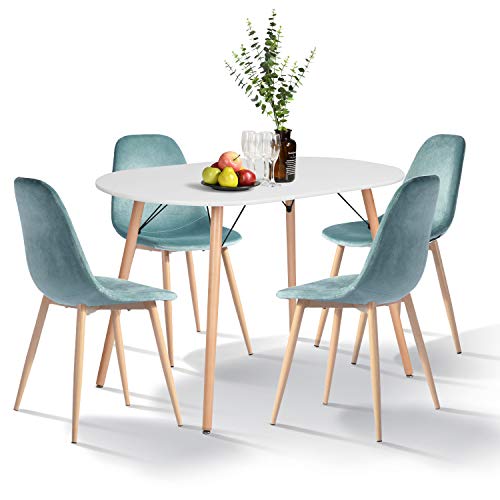 CozyCasa 7.2 inch Farmhouse Dining Table Mid-Century Kitchen Table with Wood Leg Oval Top for Home Office Patio White(Only Table not Include Chairs)-2pack