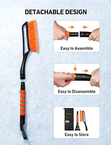 AstroAI 2 Pack 27" Snow Brush and Detachable Deluxe Ice Scraper with Ergonomic Foam Grip for Cars (Heavy Duty ABS, PVC Brush)
