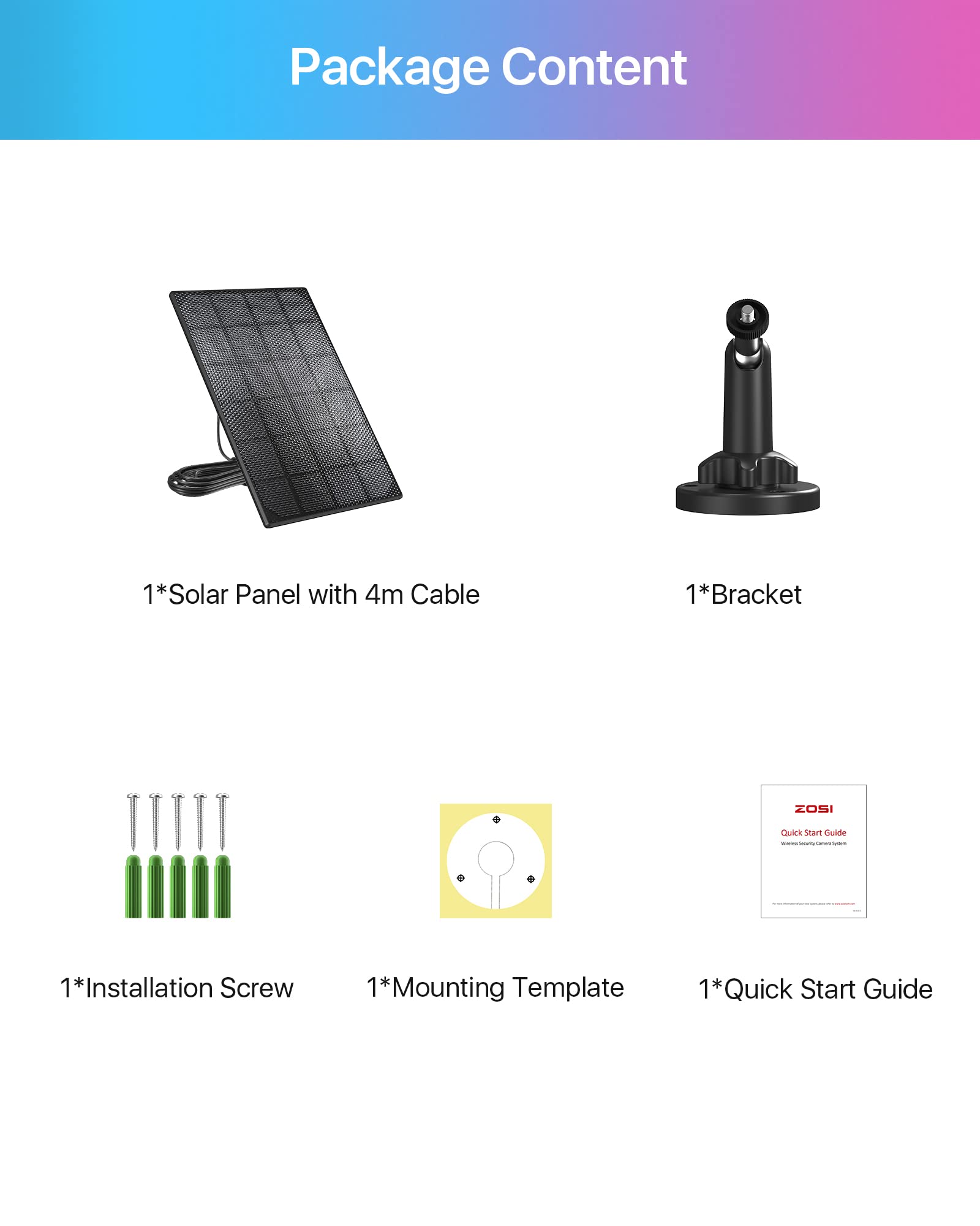 ZOSI Solar Panel Power Supply Only for ZOSI Security Wireless Rechargeable Battery Powered Camera C1pro & C306pro, IP66 Waterproof, 360° Adjustable Mounting Bracket, Non-Stop Charging