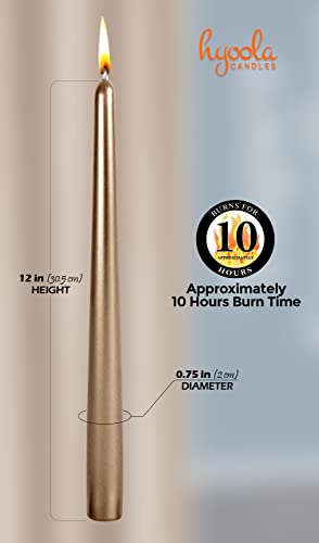 Hyoola Tall Metallic Antique Gold Taper Candles - 12 Inch - Dripless - 12 Pack - 10 Hour Burn Time