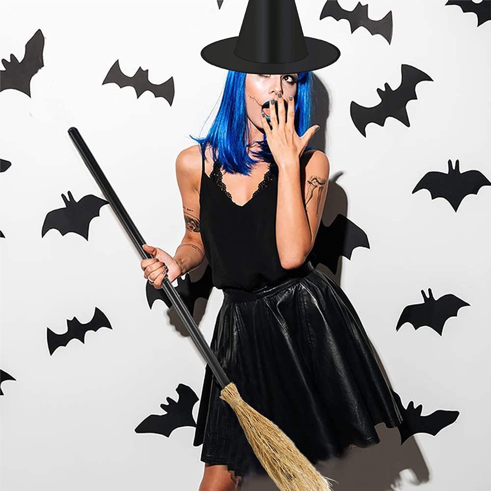 Medoore 2 Pack Halloween Witch Broom Plastic Witch Broomstick Cosplay Broom Props, Realistic Wizard Flying Broom Stick Accessory