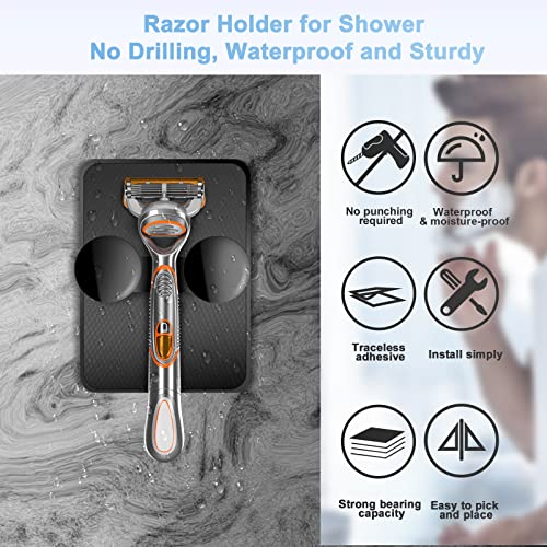 4 Pack Razor Holder for Shower Wall Mount, Adjustable Waterproof Self Adhesive Shaver Holders, Razor Holder Compatible with Most of Shavers, for Key, Plug, Makeup Brush, Bathroom Kitchen Organizer