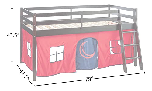 Alaterre Furniture Roxy Pine Twin Junior Loft Bed, Espresso with Red & Blue Tent