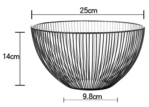 Cq acrylic Metal Wire Fruit Basket,Large Round Storage Baskets for Bread,Metal Wire Bread Fruit Bowl Vegetable Stand Holder for Snacks,Modern Fruit Bowl Decorate Kitchen Counter,Black