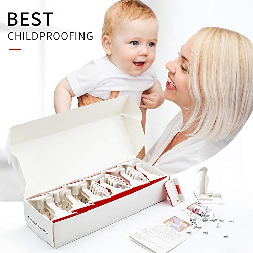 12Pack Baby Proofing Cabinet Lock Child Safety Latches Locks with Strong Adhesive for Cabinets and Drawers - Easy and Simple to Install No Drilling or Tools Required