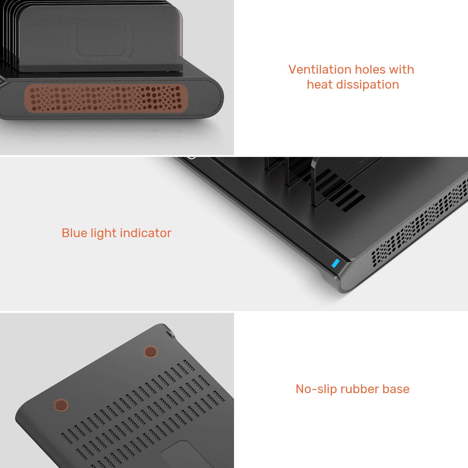 Alxum 10 Port USB Charging Station, 60W Mobile Charging Station with Multi-Port USB Fast Charger Stand for Mobile Phone, Tablet and More,Black