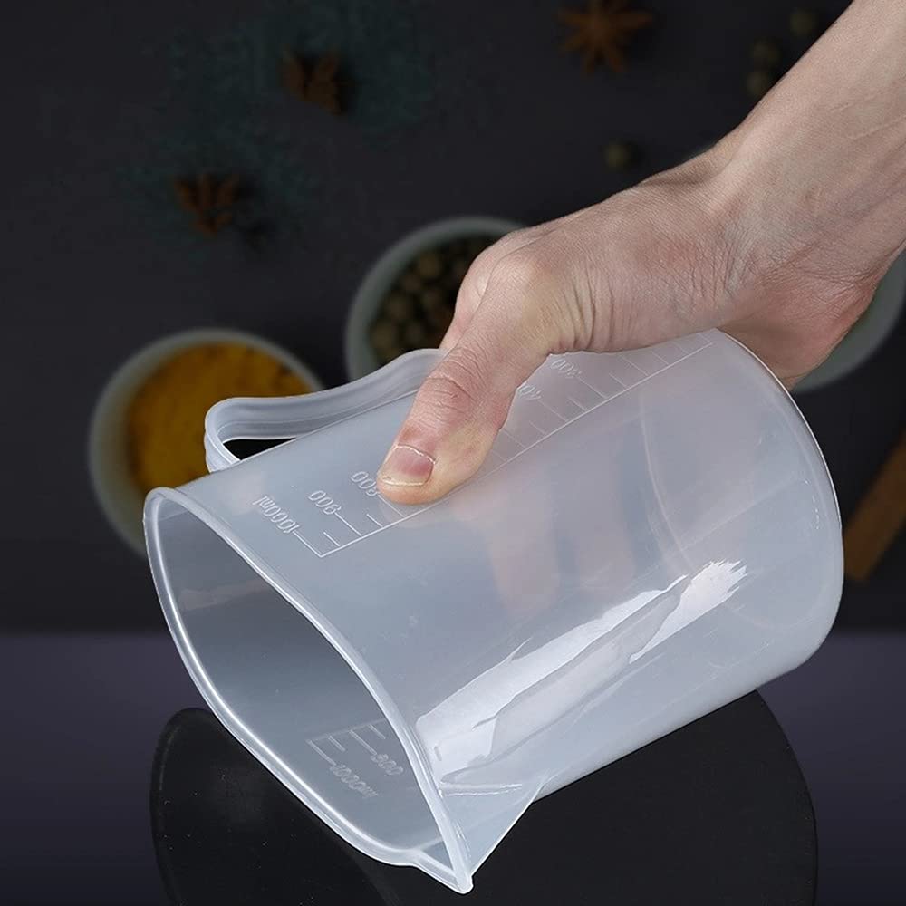 Merthvda 6 Sizes Plastic Beaker Set, 1000ml/500ml/250ml/100ml/50ml/30ml, Thicken Plastic Measuring Cup Clear Raised Graduated Liquid Container with Spout & Handle, Included 10pcs Transfer Pipettes