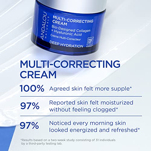Andalou Naturals Deep Hydration Face Moisturizer, Multi-Correcting Cream, Day & Night Moisturizer for Face with Hyaluronic Acid & Vegan Collagen for Softer & More Supple Skin, 1.7 fl oz