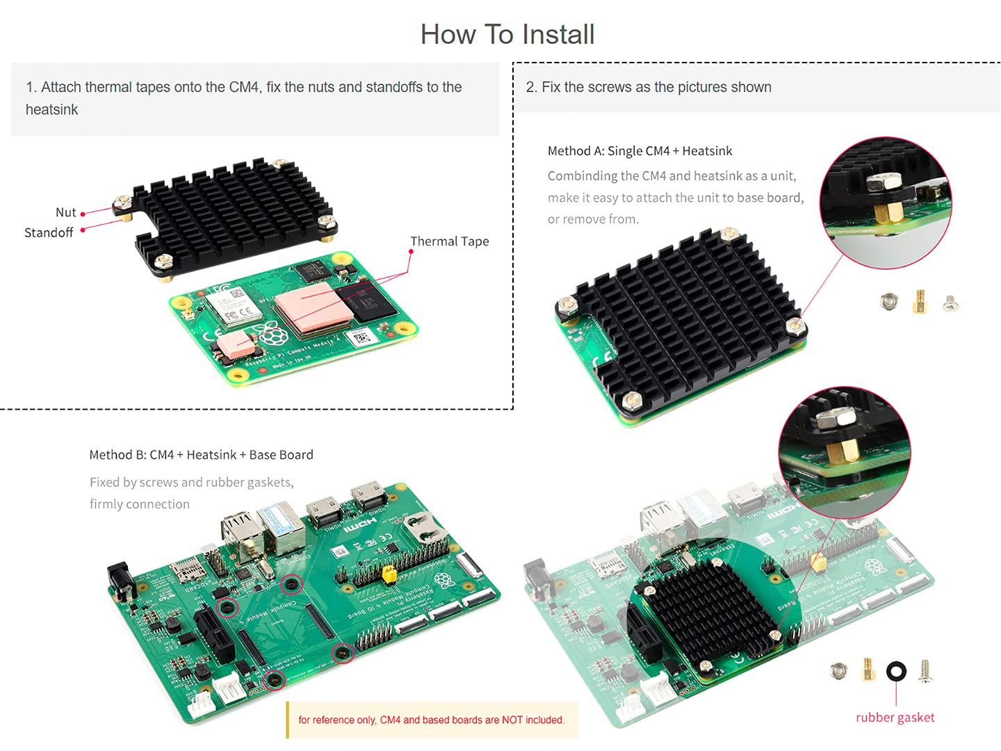 Dedicated Aluminum Heatsink Compatible with Raspberry Pi Compute Module 5 (CM5) / Compute Module 4 (CM4), CM4/ CM5 Heatsink with Screws and Thermal Tapes
