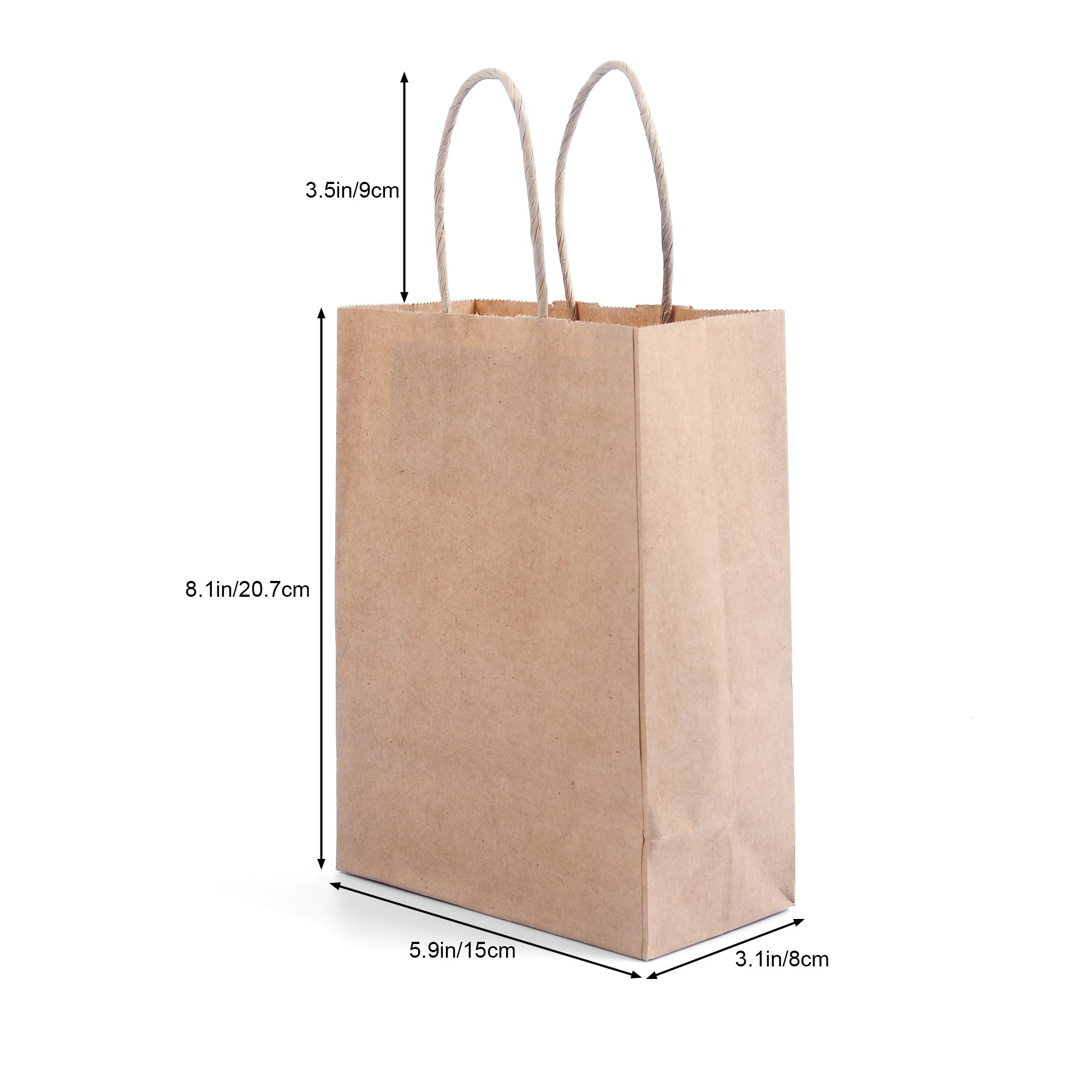 200Pack paper bags with handles,8.1x5.9x3.1 Inch,paper bags with handles bulk,gift bags bulk,brown gift bags,bolsas de papel para negocio,Paper Bags Bulk for Birthday Party Favors, Shopping, Retail