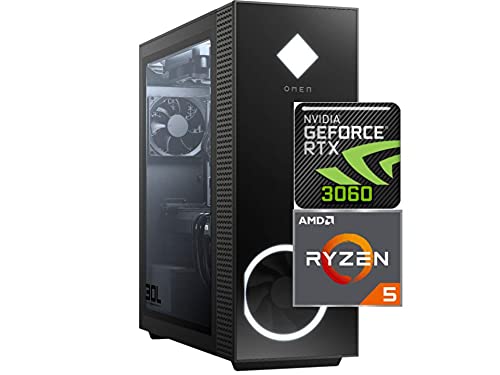 HP OMEN 30L Gaming Desktop PC, AMD 6-Core Ryzen 5 5600G(Beat i7-10700K, Up to 4.4GHz), GeForce RTX 3060 12GB, HyperX 16 GB DDR4 RAM, 1TB SSD+1TB HDD, Windows 10, RGB Lighting+AllyFlex MP
