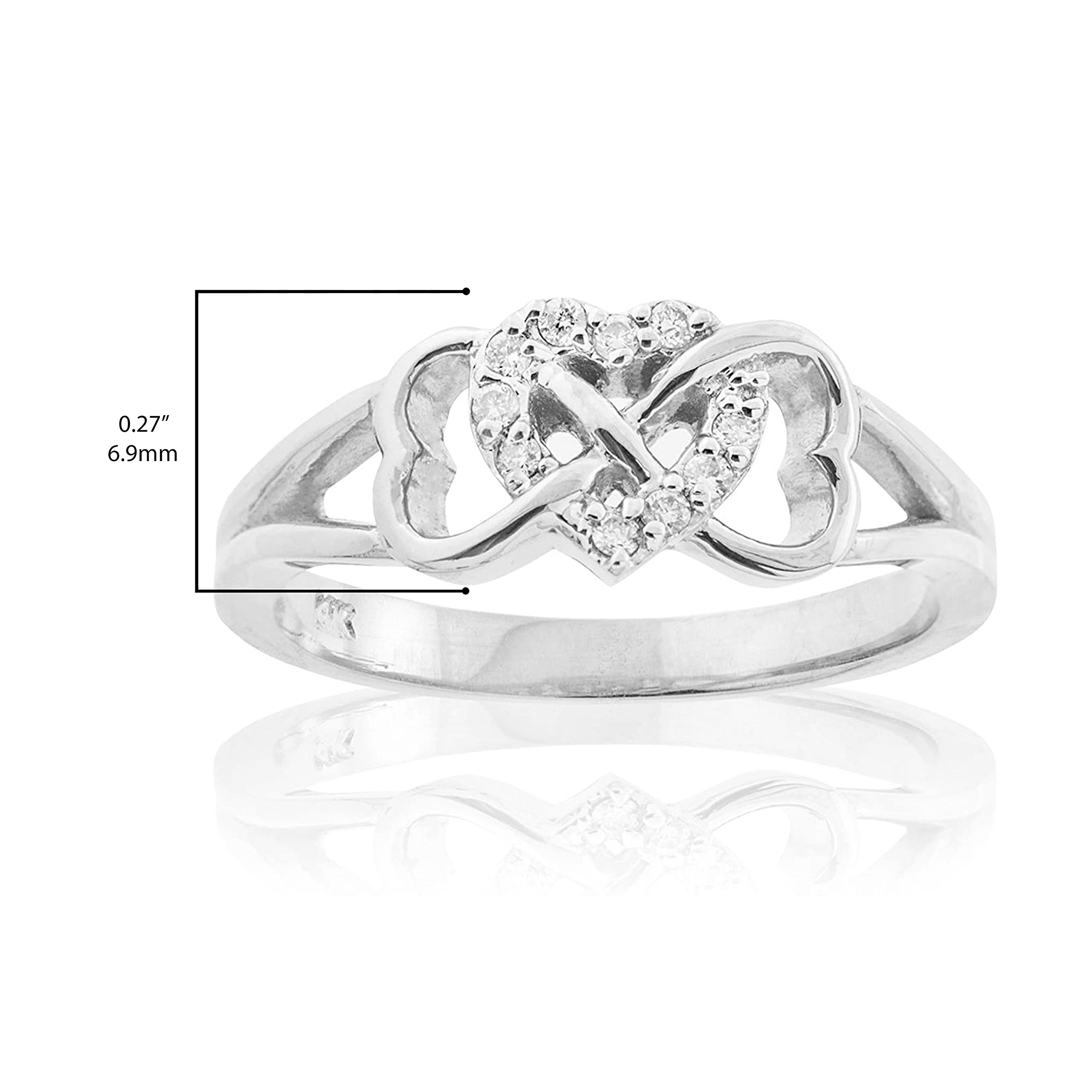 14K White Gold 1/15 Cttw Diamond Accented Triple Heart Infinity Celtic Knot Band Engagement Ring (J-K Color, I1-I2 Clarity) - Size 7-1/2