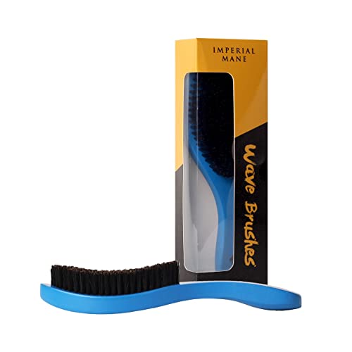 IMPERIAL MANE Medium Curved Brush for Men - 360 All-Purpose Boar Bristle Brush for Waves, Thin and Normal Hair Cultivating, Polishing (Blue)