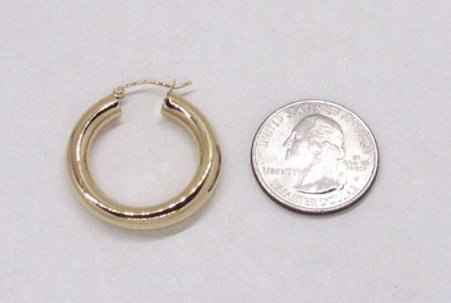 14K Yellow Gold 5mm Thick Wide Tube Medium Hoop Earrings with Click-Down Clasp, 1.2 In (32mm) (5mm Tube)
