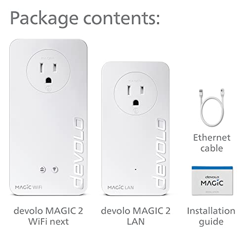 devolo Magic 2 WiFi next Powerline Starter Kit | Mesh Wi-Fi AC | 2000 Mbps | G.hn Wave 2 | Multi-User MIMO | 2 Passthrough Adapters | 3x Gb LAN Ports [2+1] | Plug & Play | Best for smart devices