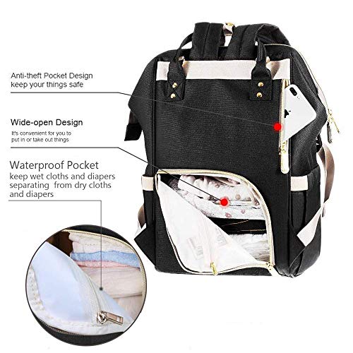 Arolly Multi-Function Waterproof Diaper Bag Travel Backpack Nappy Tote Bags for Baby Care, Large Capacity, Stylish and Durable (Black)