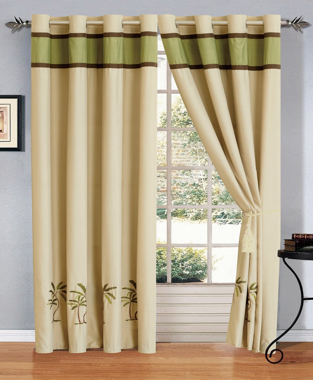 3-Piece King Size Duvet Cover Set in Sage Green/Beige/Brown Colors. Tropical Palm Tree Embroidered Set - Luxury, Ultra Soft and Durable