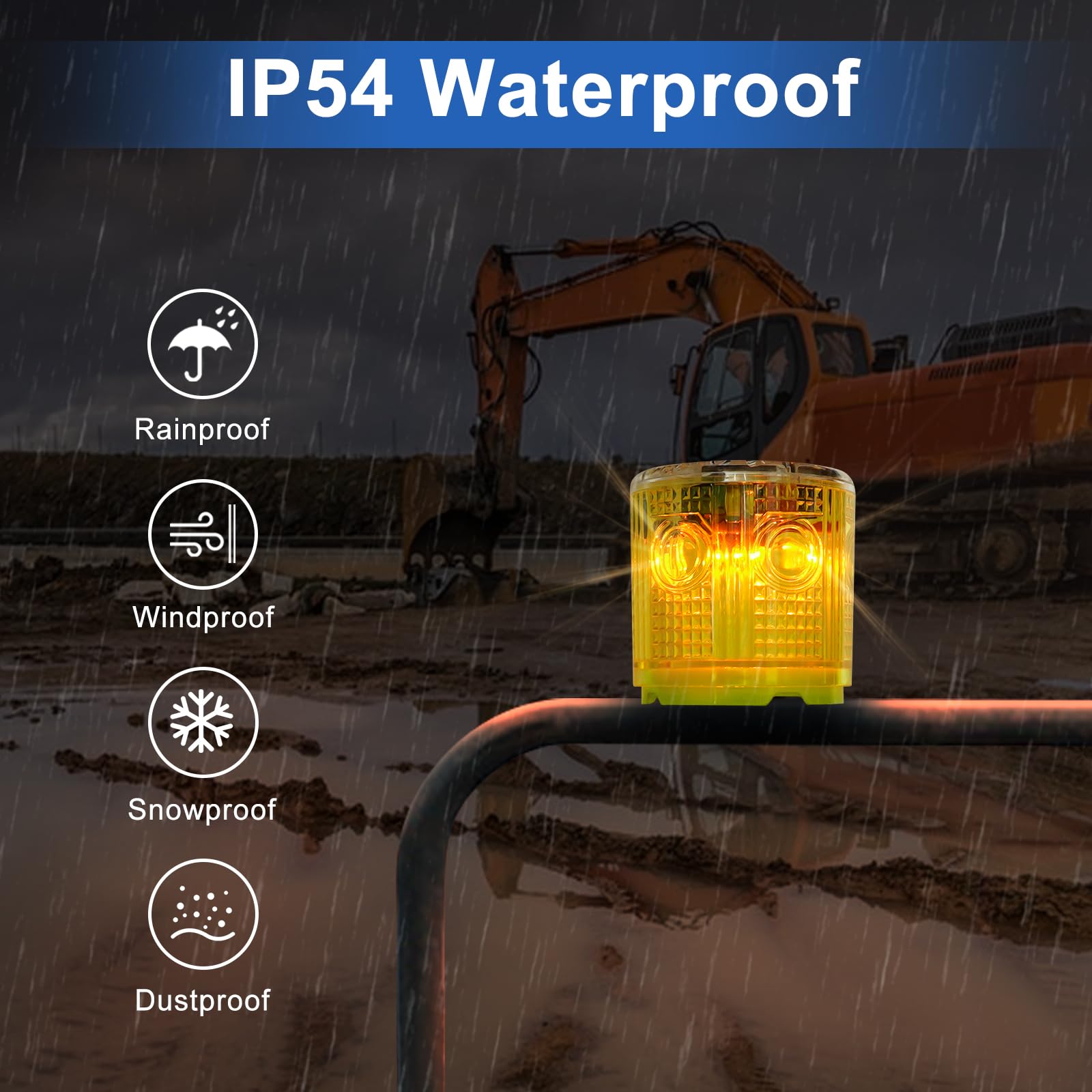 Aolyty Solar Strobe Warning Light Strong Magnetic Base Flashing Super Bright 360 Degree Automatically Turn On Waterproof for Construction Traffic Factory (Yellow)