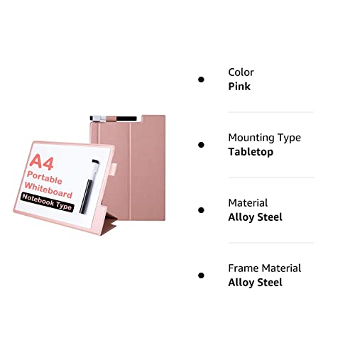 CRCHOM Small White Board Dry Erase Board A4 Magnetic Desktop Whiteboard 8" x 12" Portable Whiteboard Easel with Stand Pink PU Cover Case for Kids, Adult, Office, Home, School