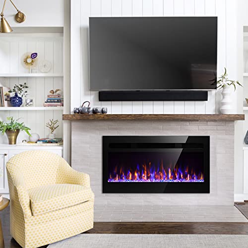 31 inch Electric Fireplace, Recessed and Wall Mounted Fireplace, Electric Fireplace Inserts with 750W/1500W Heater, Remote Control Timer, Adjustable 144 Color Combinations