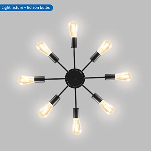 ANWIO Modern Flush Mount Ceiling Light Metal Art Industrial Ceiling Light 8 Lights Black Sputnik Painted Finish Chandelier for Kitchen Farmhouse Living Room Dining Room(8Head)