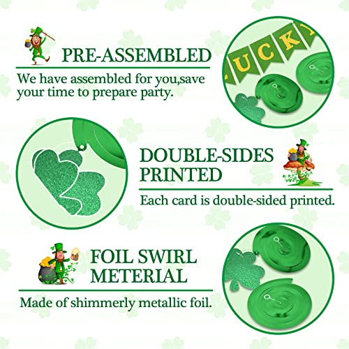 31 Pieces St. Patrick's Day Hanging Swirls Decorations - Green Lucky Banners Garland Hanging Clover Shamrock Swirls Irish Decor for Home Saint Patrick Party Supplies