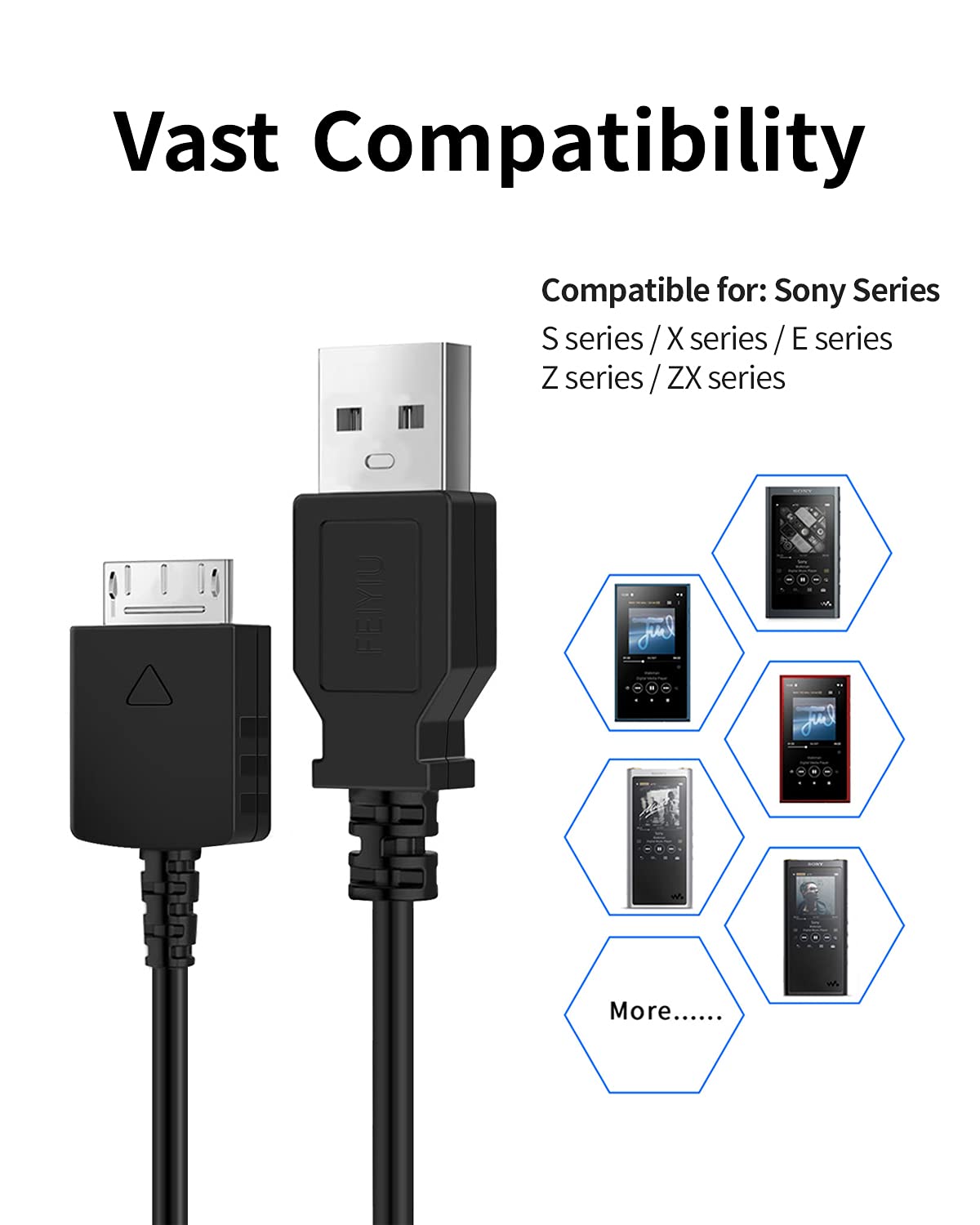 FEIYIU Replacement USB MP3 MP4 Player Charger Charging Cable - Compatible with Sony Walkman NWZ - A, S, E, X, Z Series - 5FT