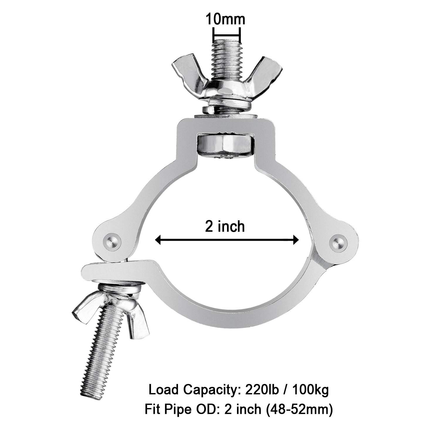 10PCS Eyeshot Premium Truss Clamp Stage Light Clamp, 2 Inch Aluminum Light Clamps for Truss, Heavy Duty 220lb LED Par Light Moving Head Lighting Clamps, Fit for 48-52mm OD Tube/Pipe