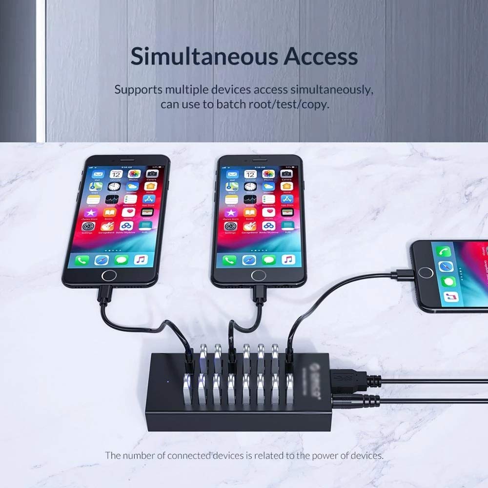 SHYPT 16 Port USB2.0 Hub with 12V2A Power Adapter 3.3Ft / 1M Data Cable for MacBook Air Laptop PC Tablet