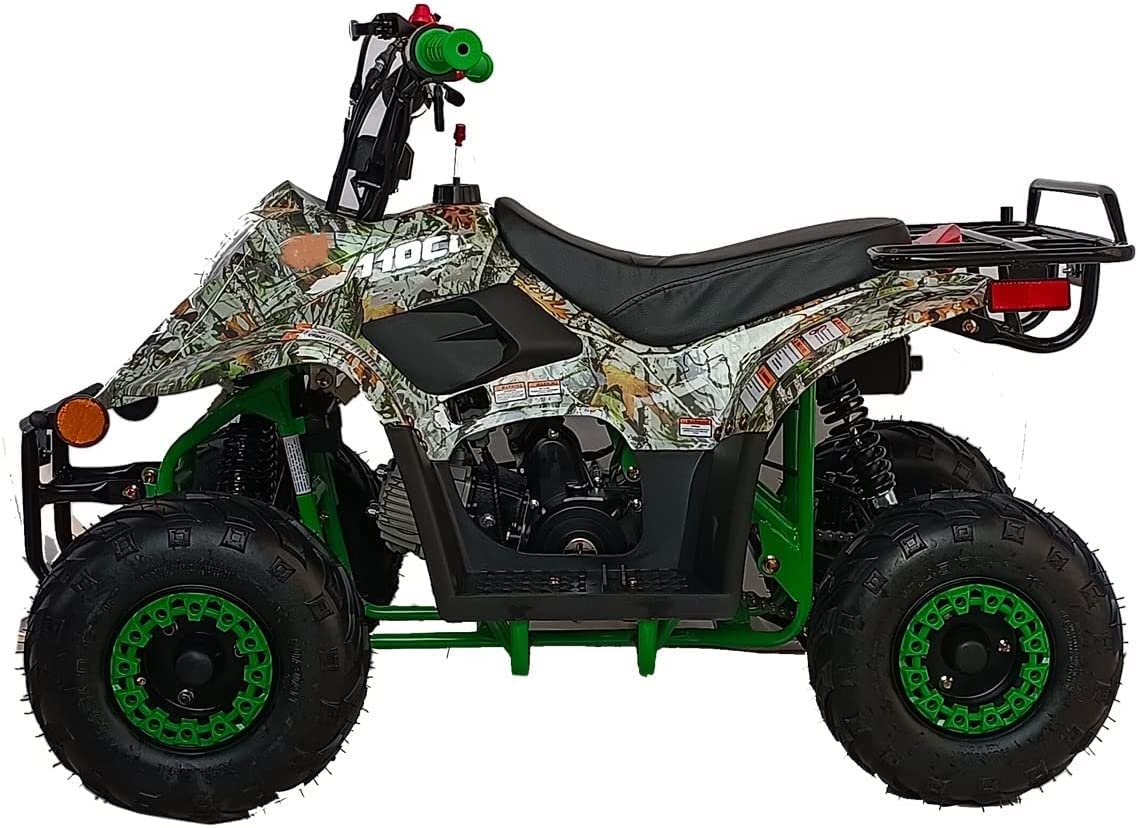 110cc ATV for kids youth children small ATV 4 Wheeler Gas ATV Quad LED lights Matching Rims (Camo color)