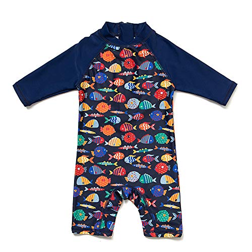 upandfast Baby Boy Swimsuit One-Piece Rash Guard Infant Sun Protection Swimwear (6-9 Months, Colorful Fish)