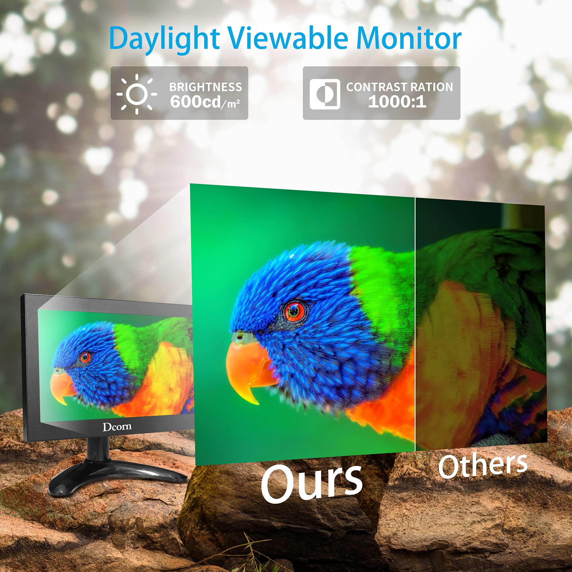 Dcorn 7 inch Mini Monitor,Small HDMI Monitor 1080P IPS Computer Monitors Support HDMI VGA BNC AV Input with Wall Bracket&Remote Control 1280x800 Pixel,160 Full Viewing w/Speaker